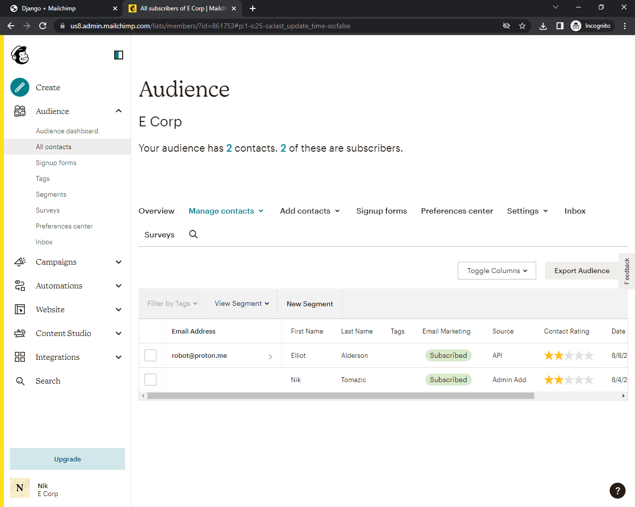 Mailchimp - All contacts new subscriber